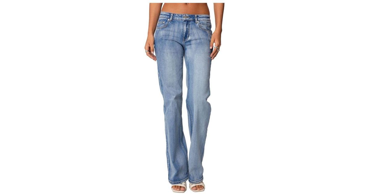 Edikted Boot Cut Washed Low Rise Jeans in Blue | Lyst