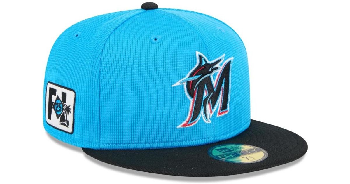 KTZ Miami Marlins 2025 Spring Training 59fifty Fitted Hat in Blue for ...