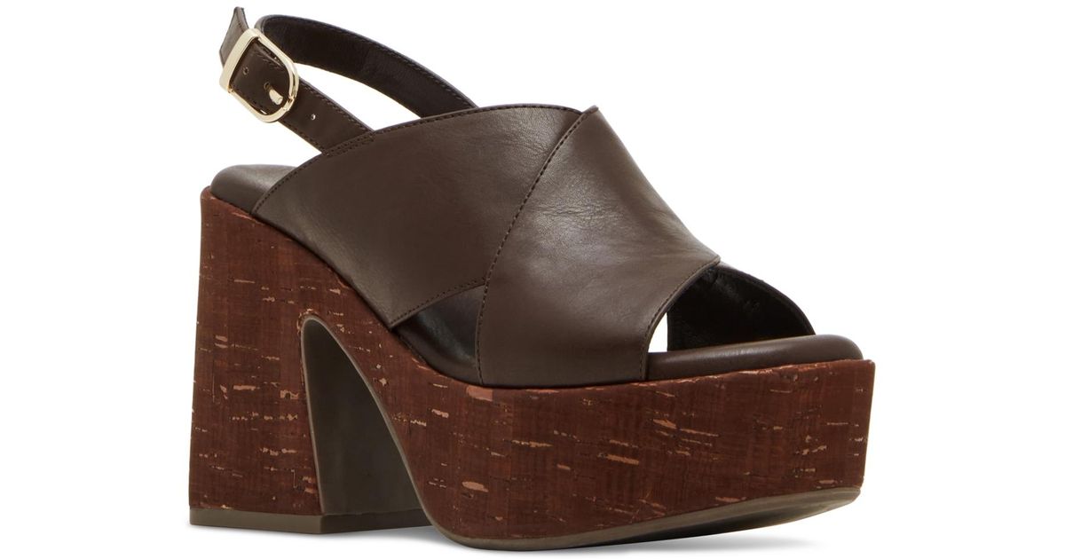 Madden Girl Terrific Crisscross Platform Slingback Sandals in Brown | Lyst