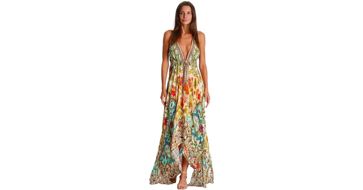 La Moda Clothing Maxi Agatha Halterneck Dress in Metallic | Lyst