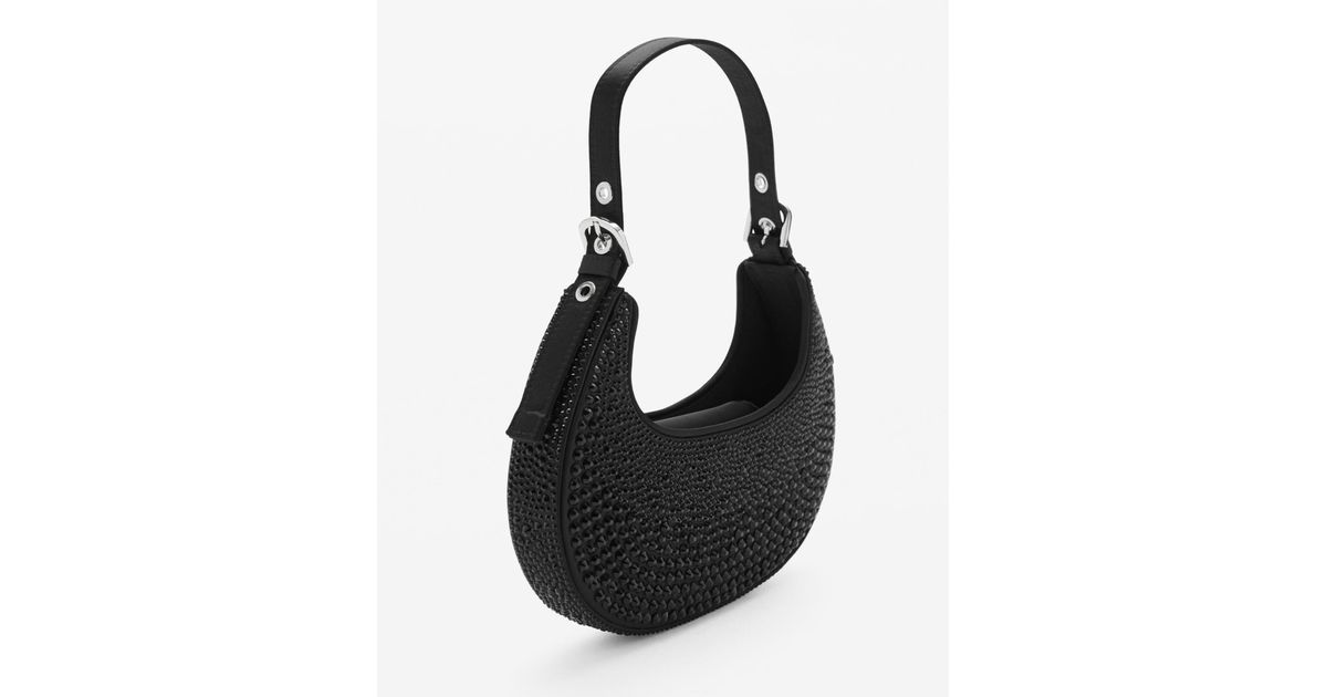 Mango Crystal Detail Shoulder Bag in Black | Lyst