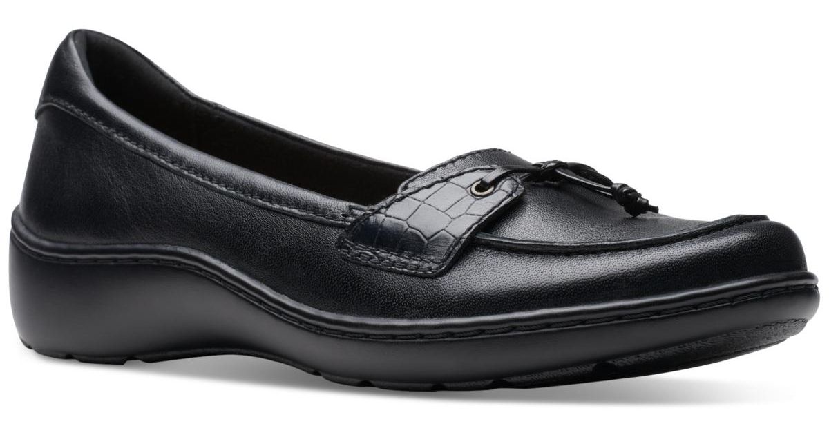 Clarks Cora Haley Mixed-texture Tie-top Loafers in Black | Lyst