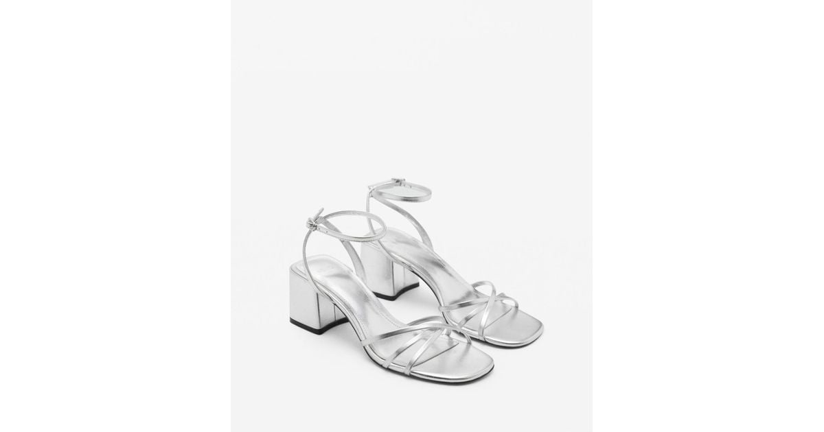 Mango Crossed Strap Heeled Sandals in White | Lyst