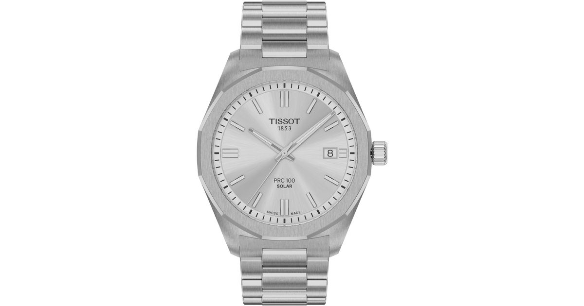 Tissot Swiss Prc 100 Solar Quartz Stainless Steel Bracelet Watch 39mm ...