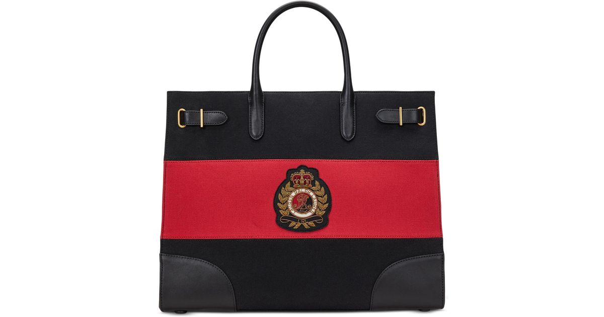 Ralph Lauren Two-tone Canvas Large Devyn Tote Bag in Red | Lyst