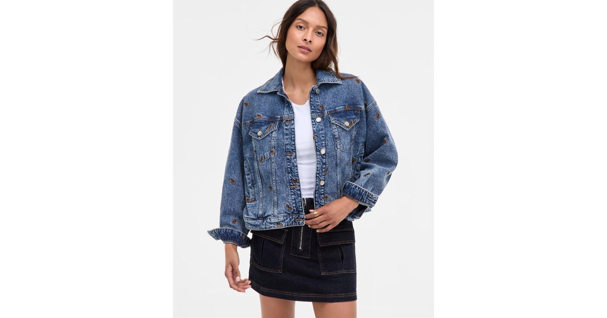Avec Les Filles Horse Embroidered Denim Trucker Jacket in Blue | Lyst