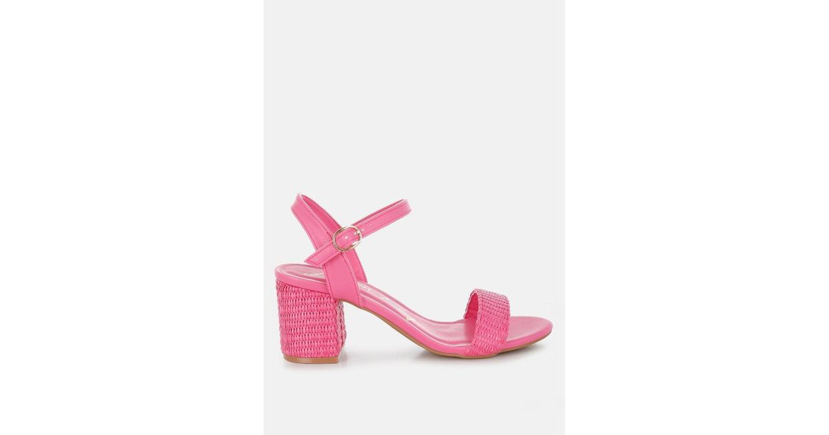 LONDON RAG Tulata Raffia Pin Buckle Block Heels in Pink | Lyst
