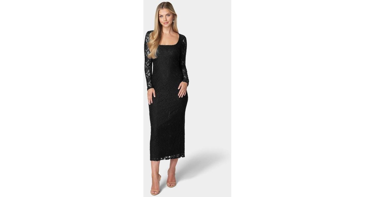 Bebe Lace Square Beck Maxi Dress in Black | Lyst