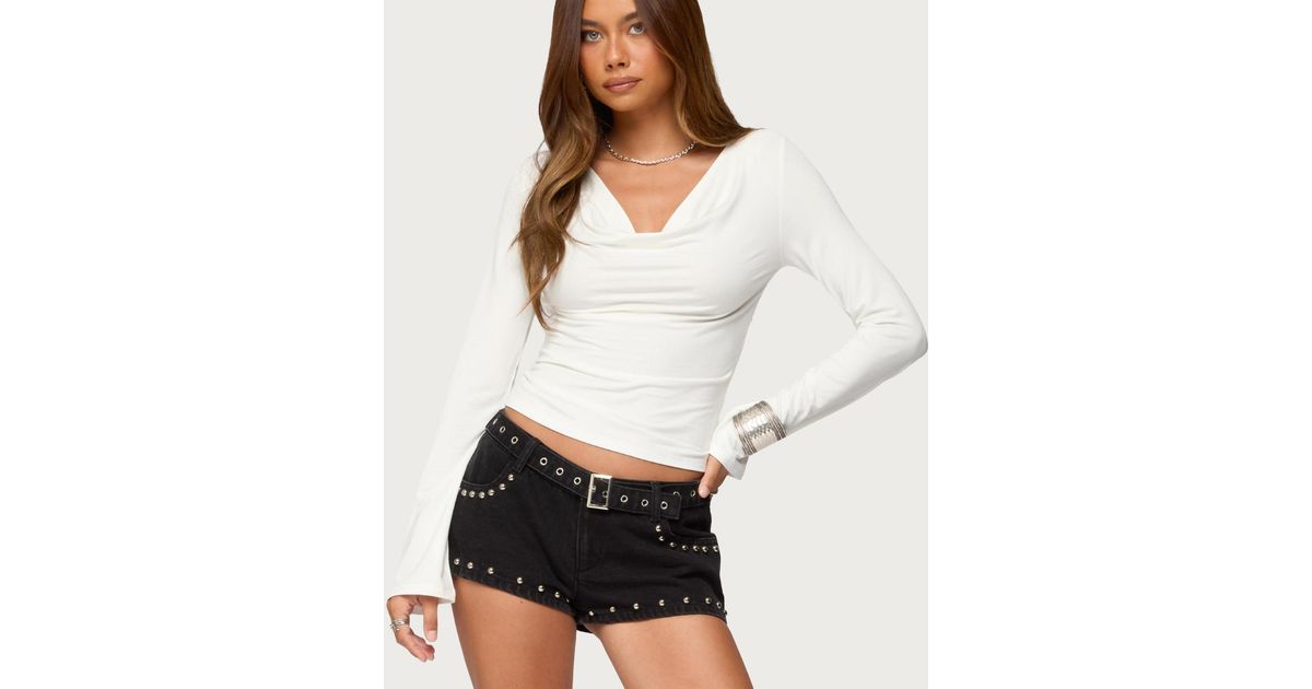 Edikted Marilla Cowl Neck Long Sleeve Top in White | Lyst