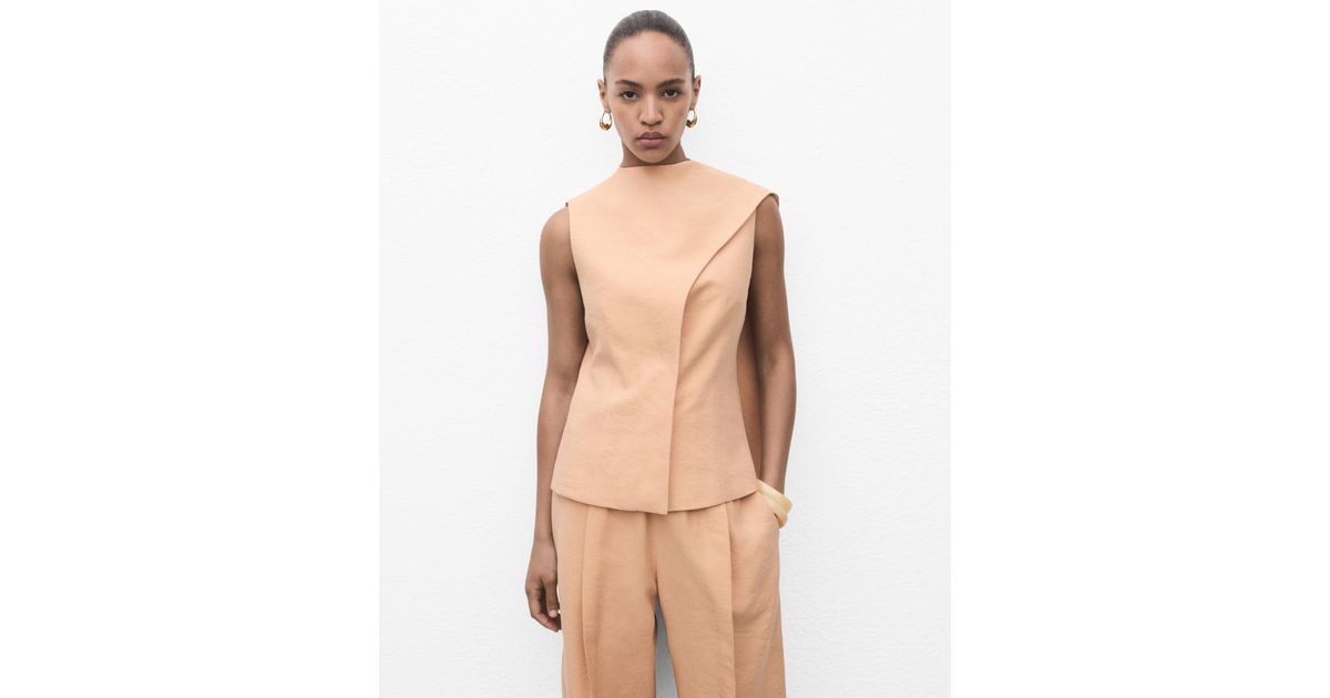 Mango Asymmetrical Foulard Top in Natural | Lyst