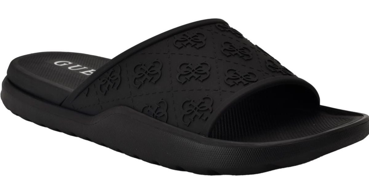 Guess Magaria Branded Elevated Pool Slides in Black for Men | Lyst
