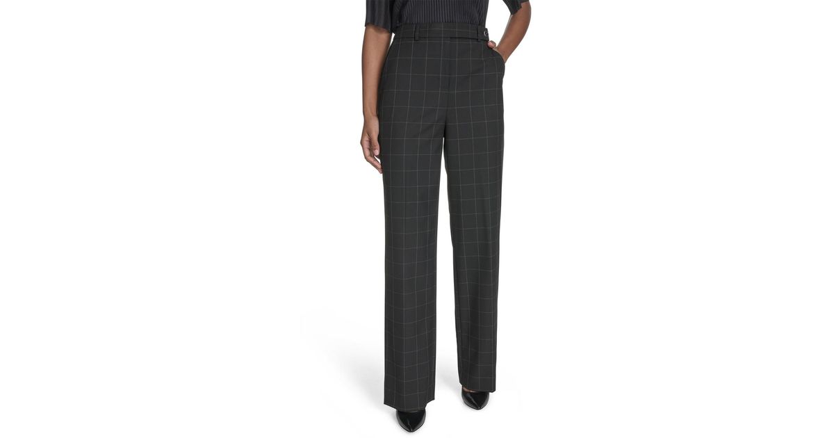 Calvin Klein Petite toggle-tab Windowpane-print Pants in Black | Lyst