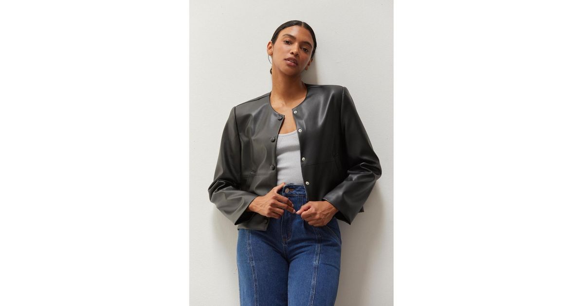 Crescent Georgina Faux Leather Jacket in Gray | Lyst