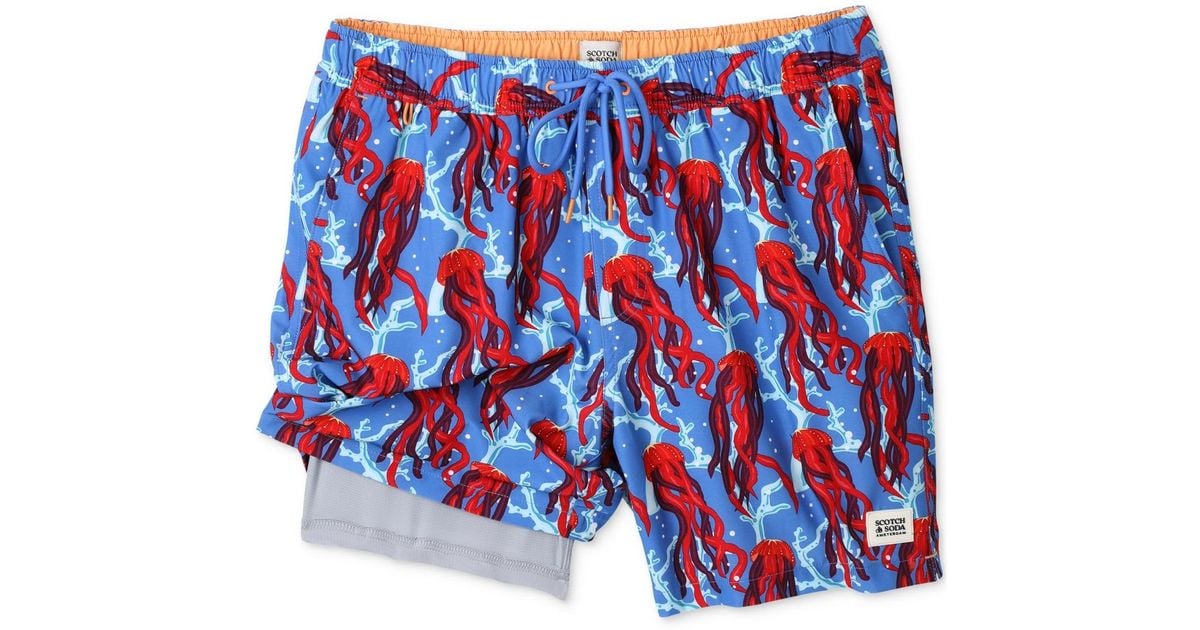 Scotch & Soda Under The Sea Jellyfish Graphic Swim Trunks in Blue for ...