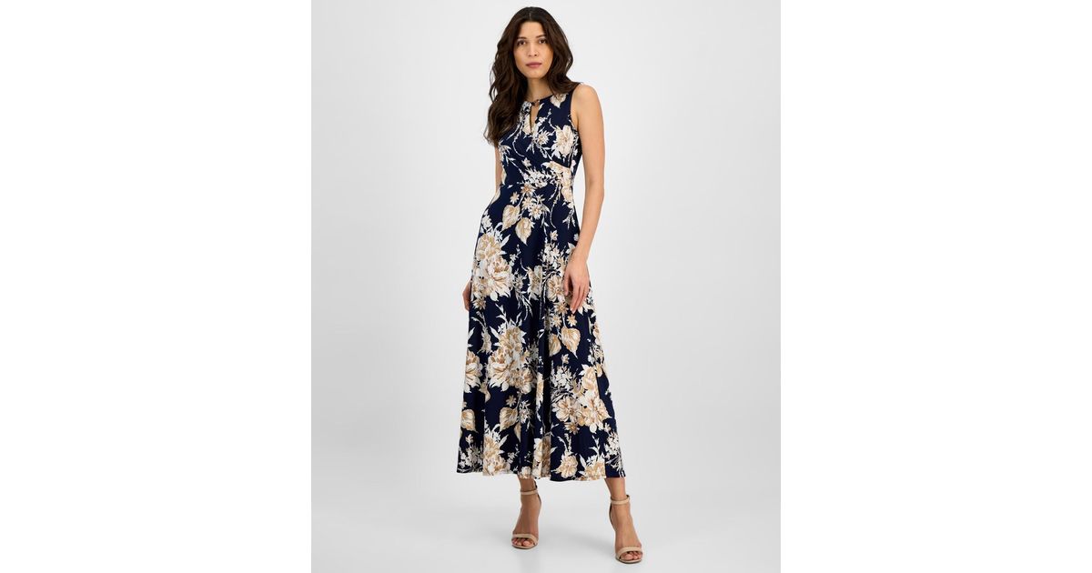 Sandra Darren Floral-print Keyhole Maxi Dress in Blue | Lyst