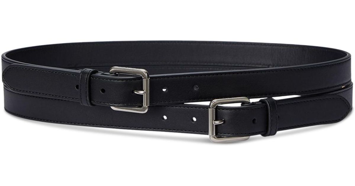 Ralph Lauren Leather Double-buckle Stacked Wide Belt in Black | Lyst