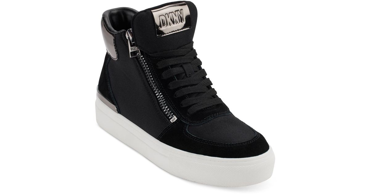 DKNY Cindell Lace-up Zipper High Top Sneakers in Black | Lyst