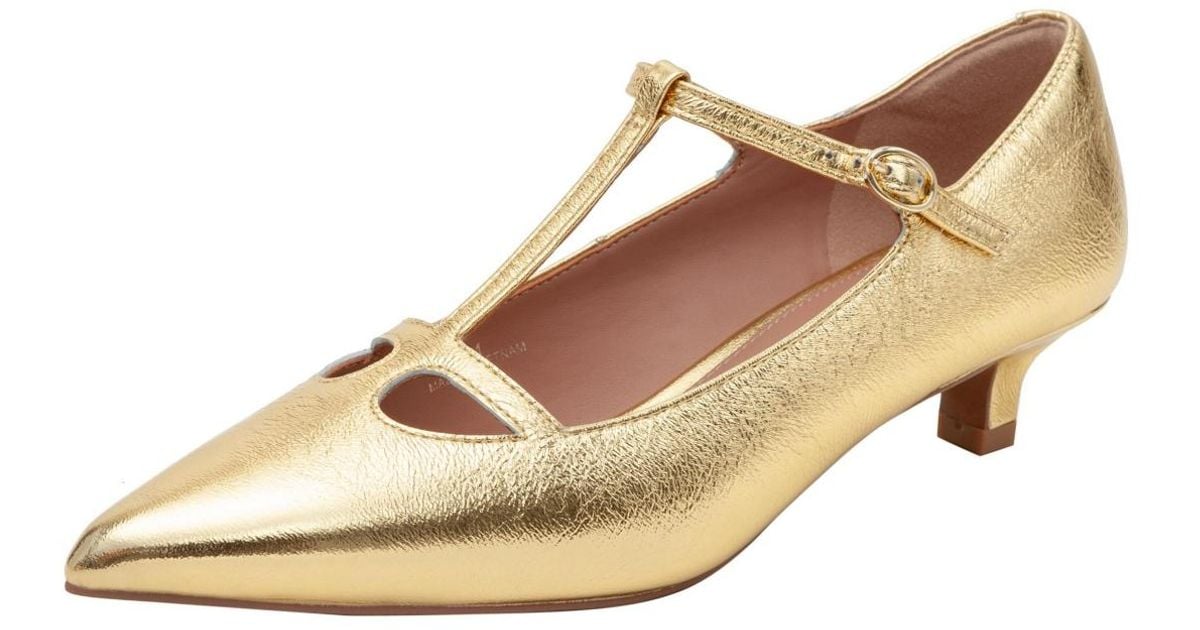 Linea Paolo Celia Pointed Toe T-strap Kitten Heel Pump in Natural | Lyst
