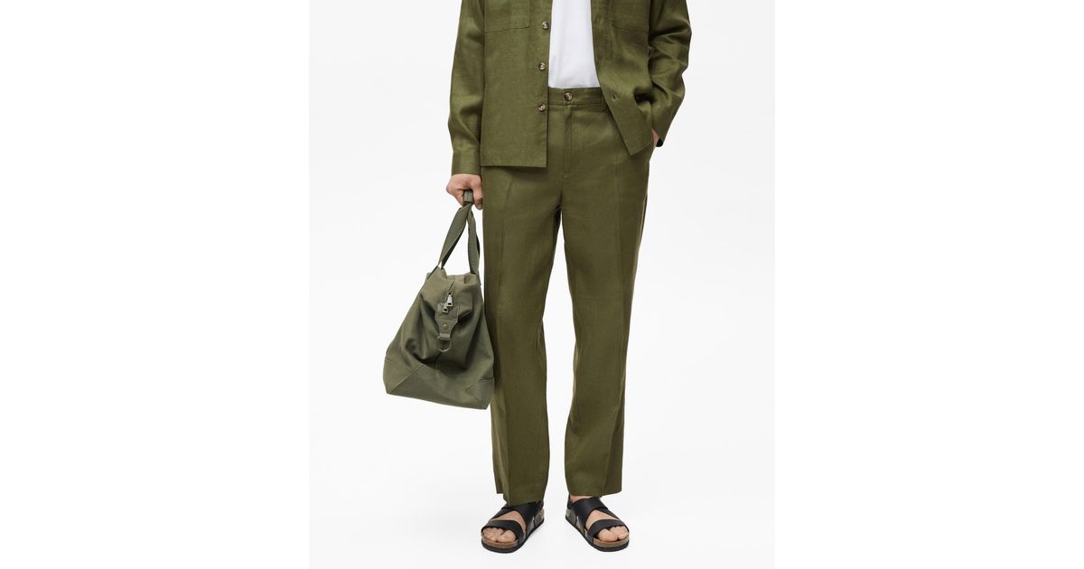 Mango Regular-fit Linen Pants in Green for Men | Lyst
