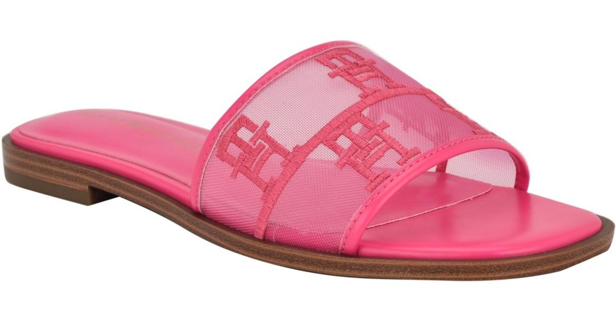 Tommy Hilfiger Tesia Mesh Logo Flat Slide Sandals in Pink | Lyst