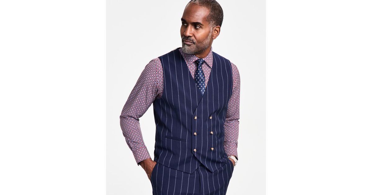Tayion Collection Regular-fit Pinstriped Suit Vest in Blue for Men | Lyst