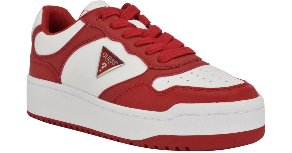 Guess Miram Platform Lace-up Court Sneakers in Red | Lyst