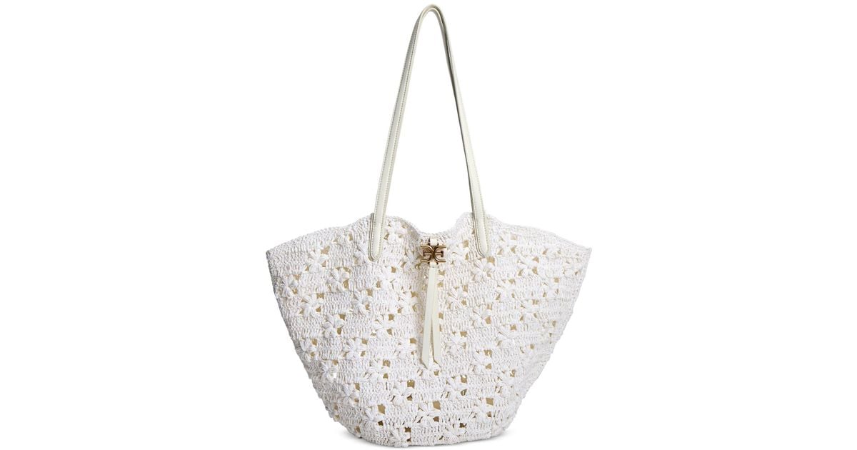 Sam Edelman Layla Floral Raffia Fan Tote in White | Lyst