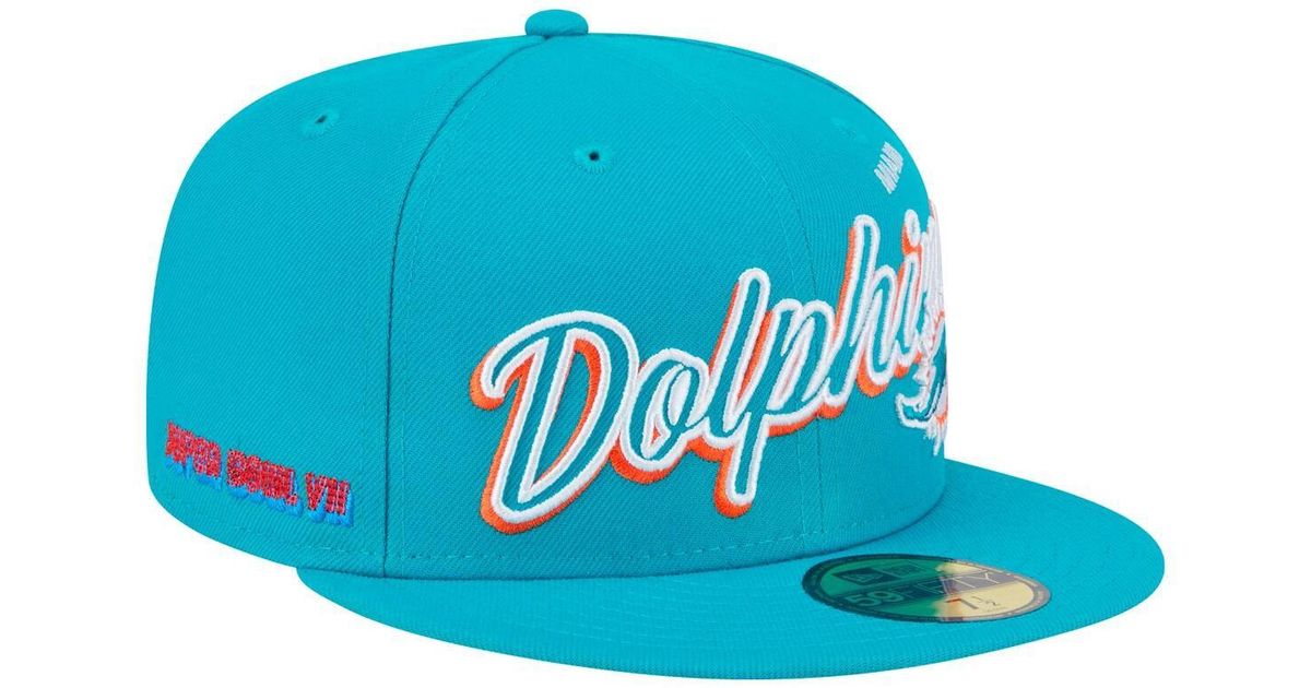 KTZ Miami Dolphins Script Sided 59fifty Fitted Hat in Blue for Men | Lyst