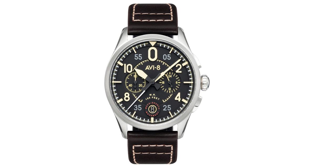 AVI-8 Spitfire Lock Chronograph Brown Leather Strap Watch in Black for ...