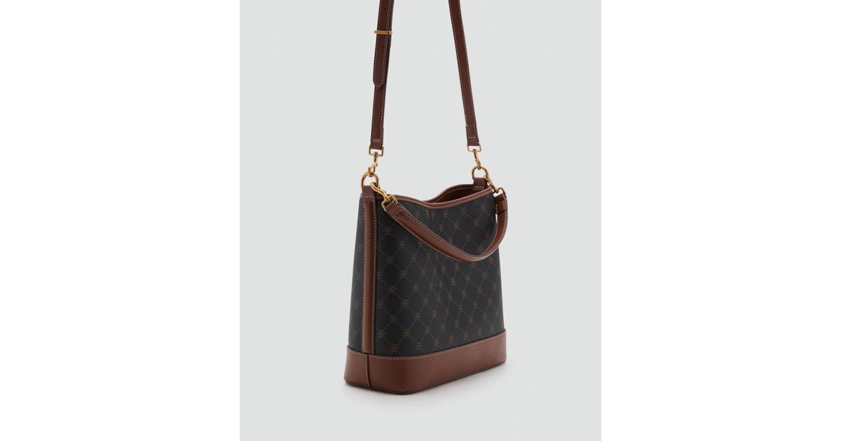 Mango Large Contrast Print Bucket Bag in Black | Lyst