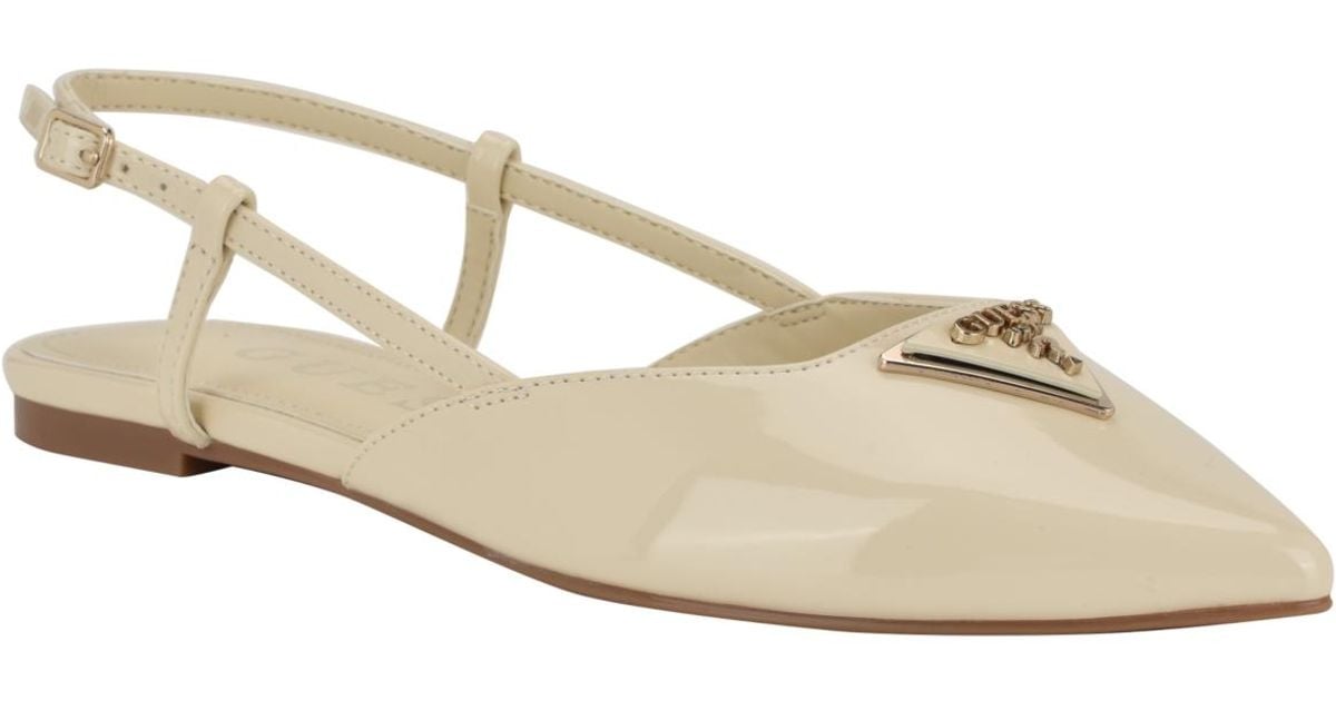 Guess Bemas Pointed Toe Triangle Slingback Flats in Metallic | Lyst
