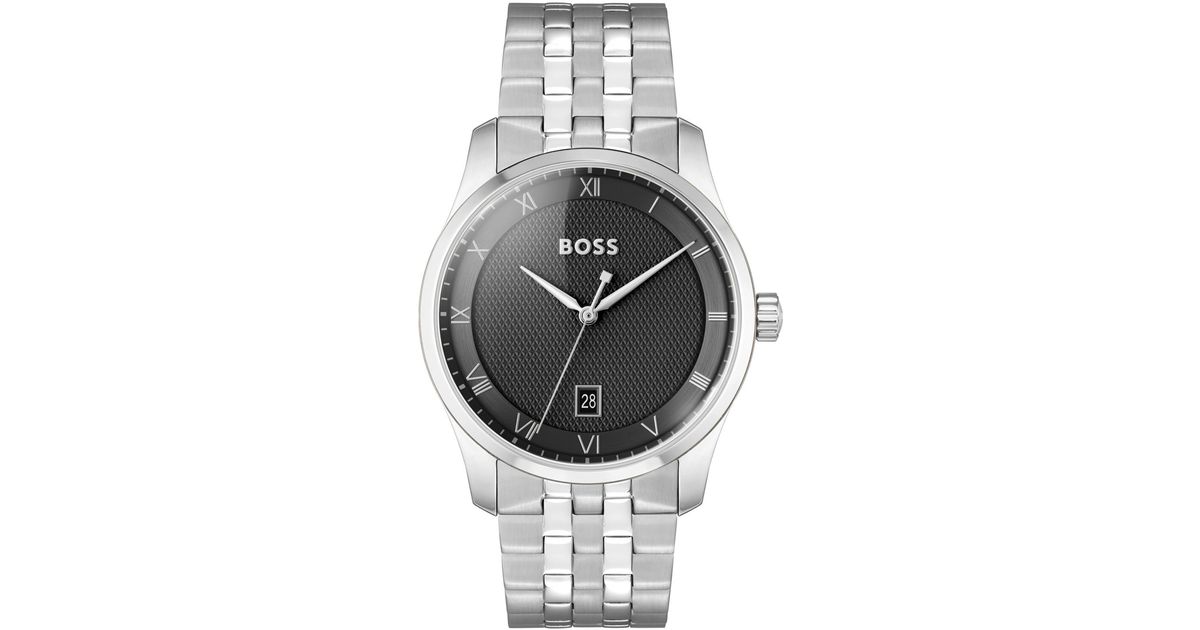 BOSS Principle A Silver Stainless Steel Watch in Gray for Men | Lyst