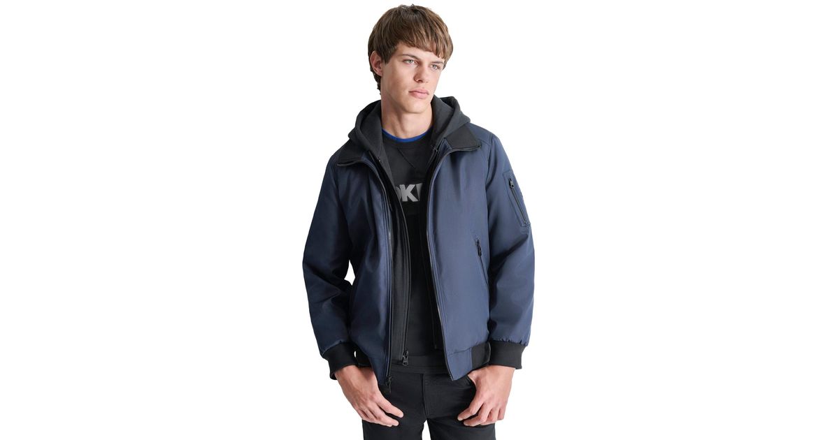 DKNY Removable Hood Water-resistant Bomber Jacket in Blue for Men | Lyst