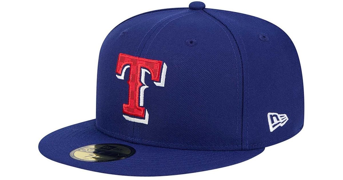 KTZ Texas Rangers Checkered Undervisor 59fifty Fitted Hat in Blue for ...