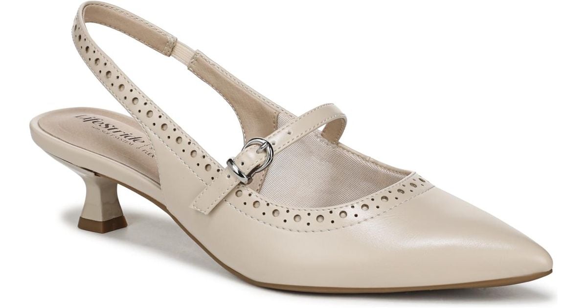 LifeStride Marilyn Pointed Toe Kitten Heel Slingback Pumps in White | Lyst
