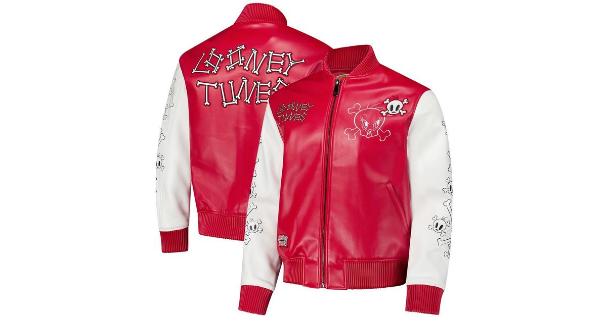 FREEZE MAX Red/white Looney Tunes Tweety Bones Full-zip Varsity Jacket ...