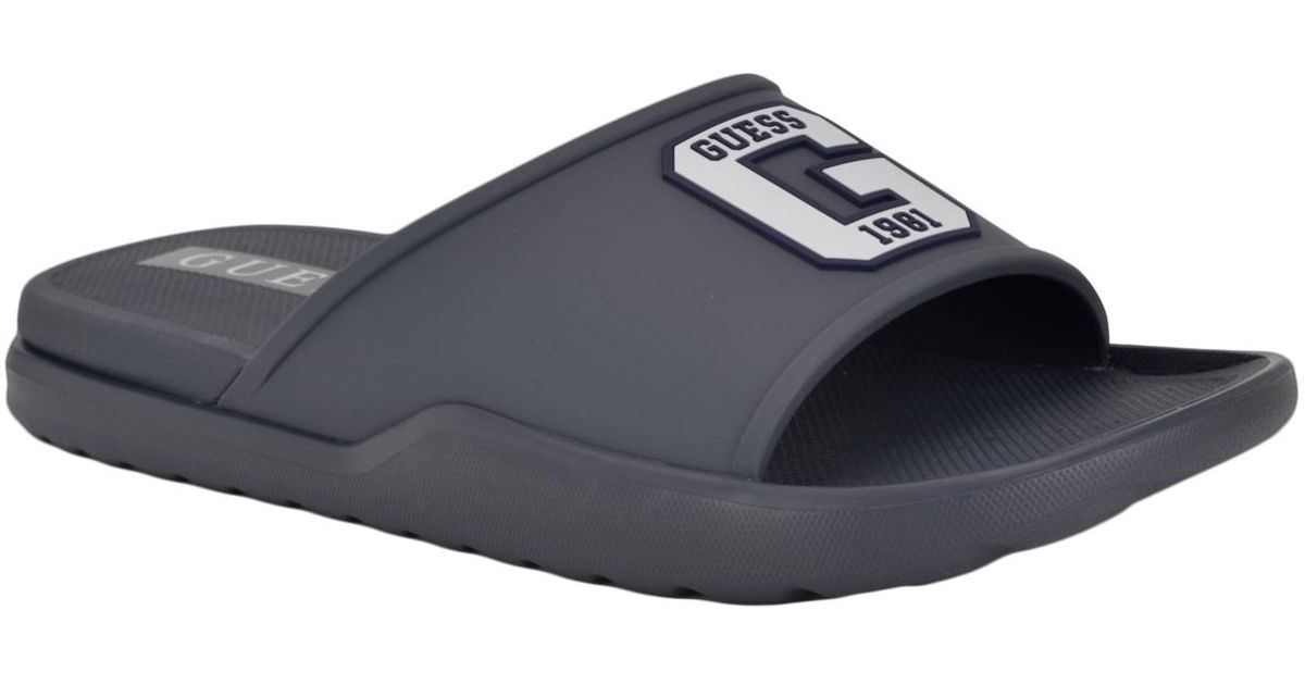 Guess Metzer Branded Slip On Fashion Slides in Blue for Men | Lyst