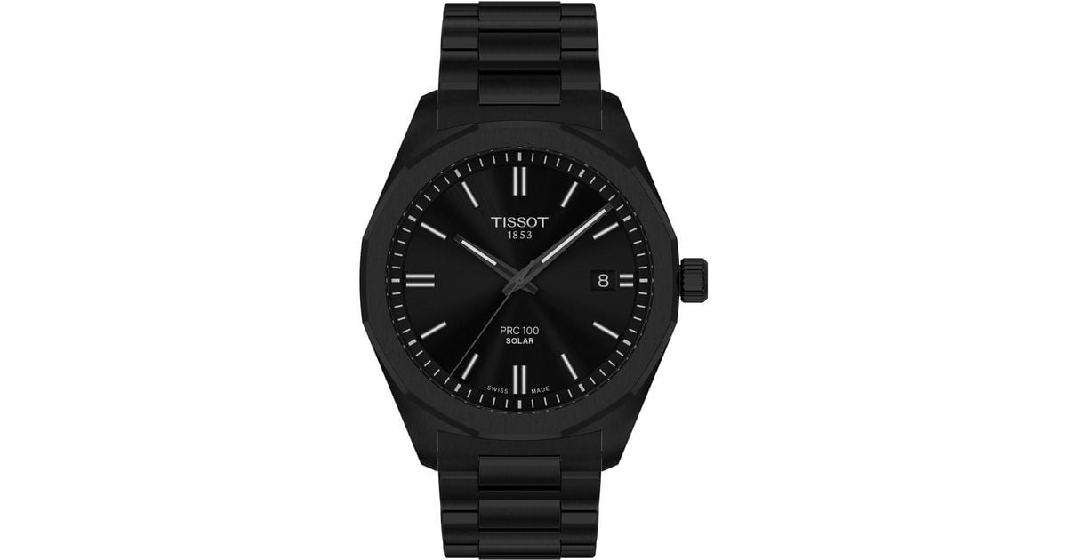 Tissot Swiss Prc 100 Solar Quartz Black-tone Stainless Steel Bracelet ...
