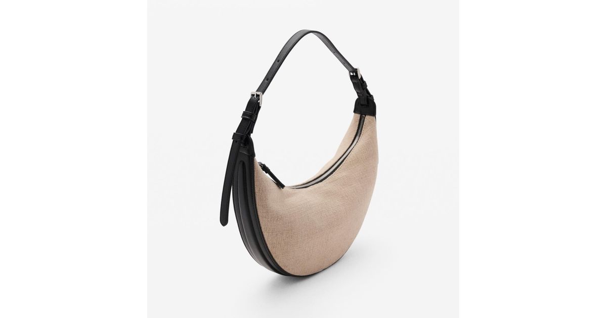 Mango Mini Oval Linen-blend Shoulder Bag in Black | Lyst