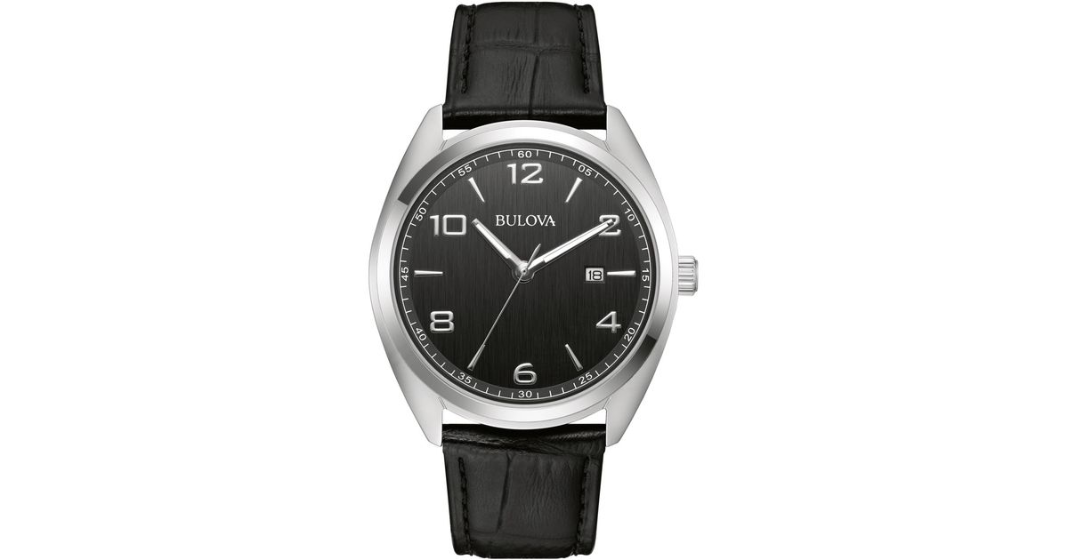 Bulova Black Leather Strap Watch 42mm in Gray for Men | Lyst
