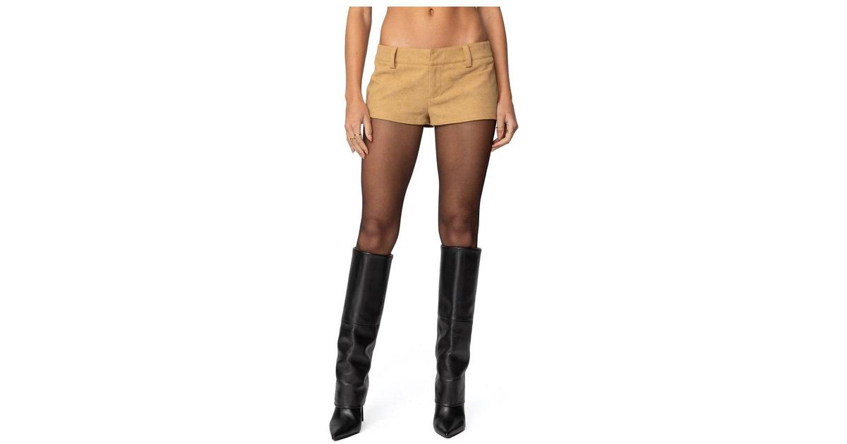 Edikted Shane Faux Suede Micro Shorts in Natural | Lyst