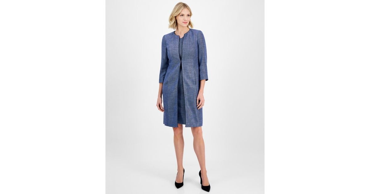 Kasper Piping-trim Tweed Topper Jacket in Blue | Lyst