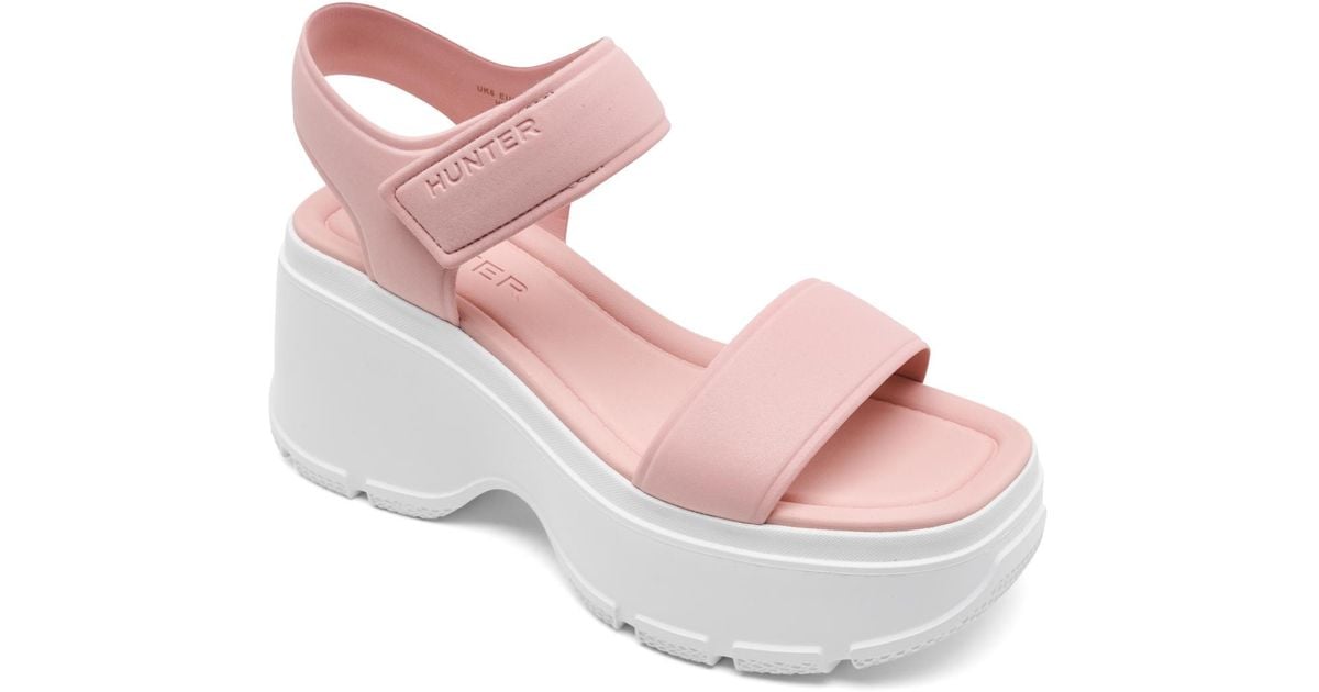 HUNTER Abel Square Toe Wedge Casual Sandals From Finish Line in Pink | Lyst
