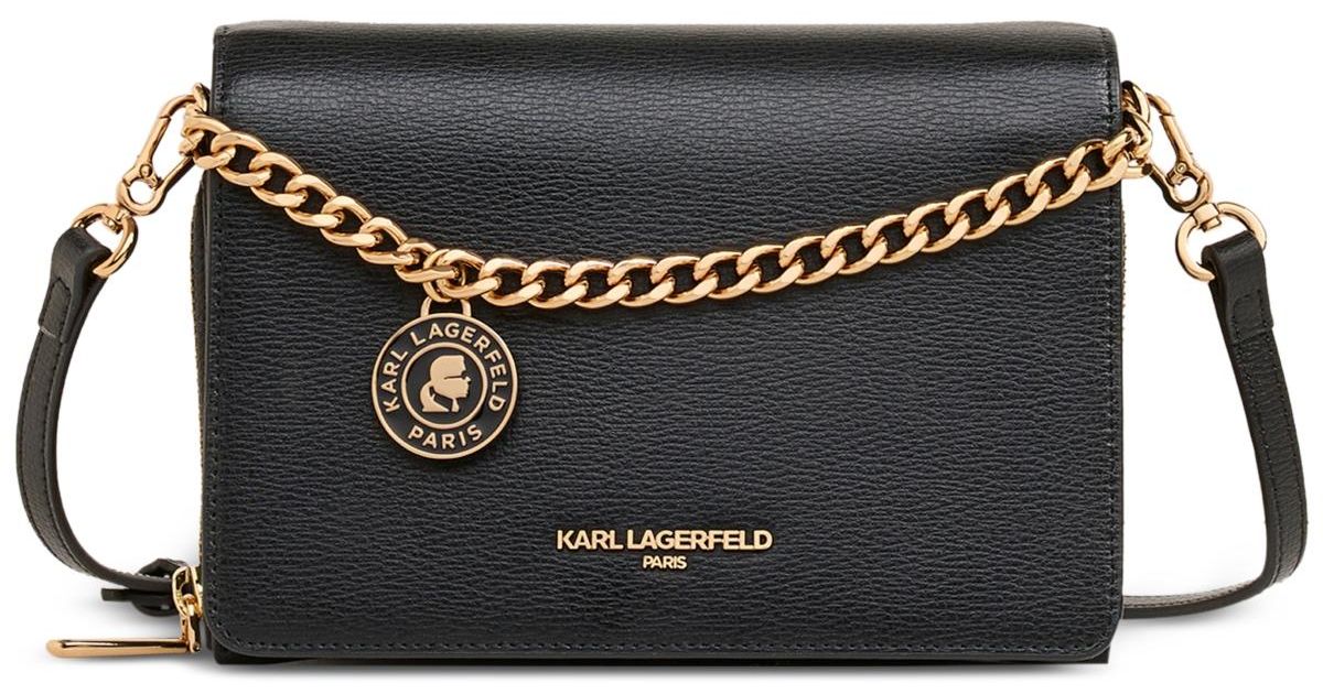 Karl Lagerfeld Lourdes Mini Leather Crossbody in Black | Lyst