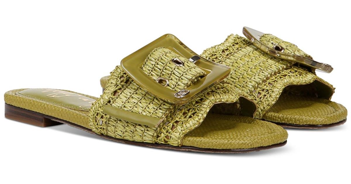 Sam Edelman Bambi Raffia Buckle Slide Sandals in Green | Lyst