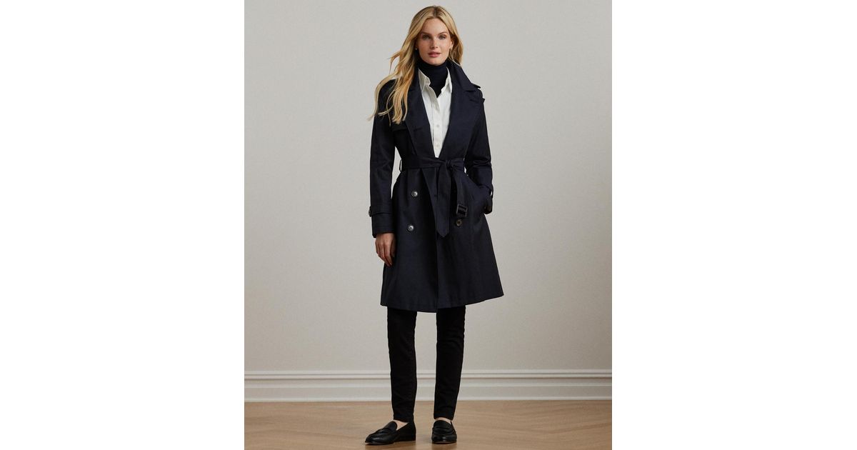 Ralph Lauren Belted Water-resistant Trench Coat in Black | Lyst