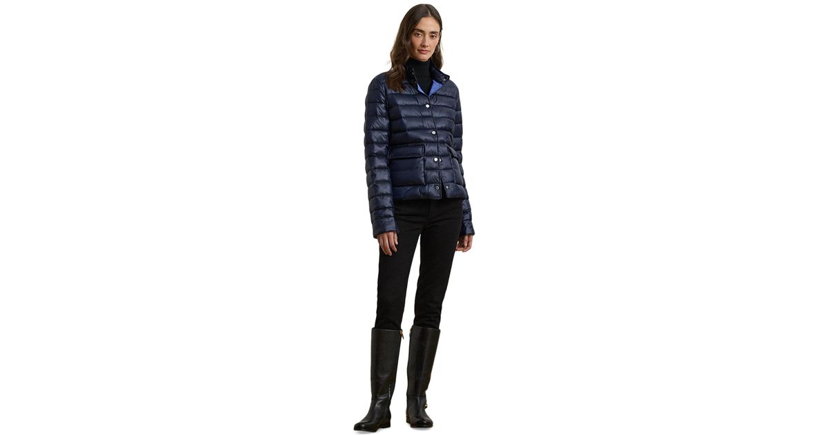 Ralph Lauren Snap-front Stand-collar Packable Coat in Blue | Lyst