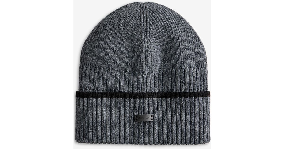 Cole Haan Heritage Ribbed-knit Tipped Cuffed Beanie in Gray for Men | Lyst