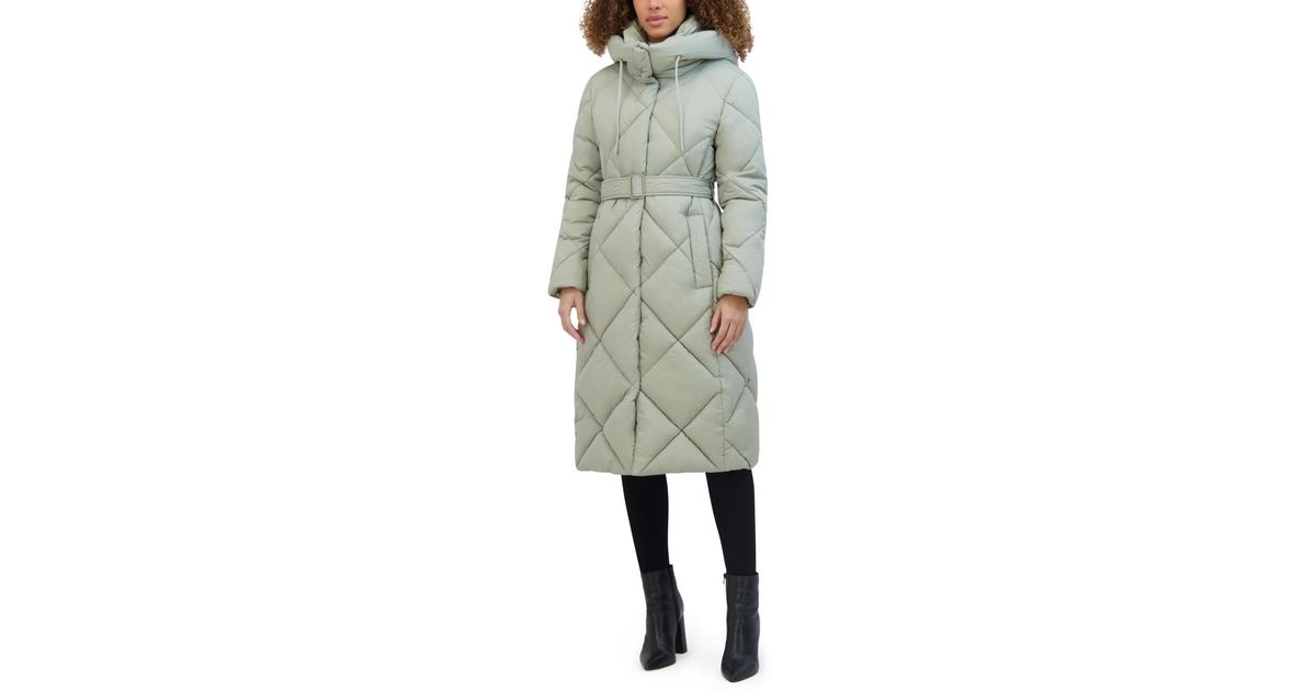 Kenneth Cole Quilted Long Puffer Coat in Green | Lyst