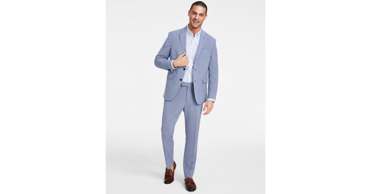 Kenneth Cole Slim-fit Mini-houndstooth Suit in Blue for Men | Lyst